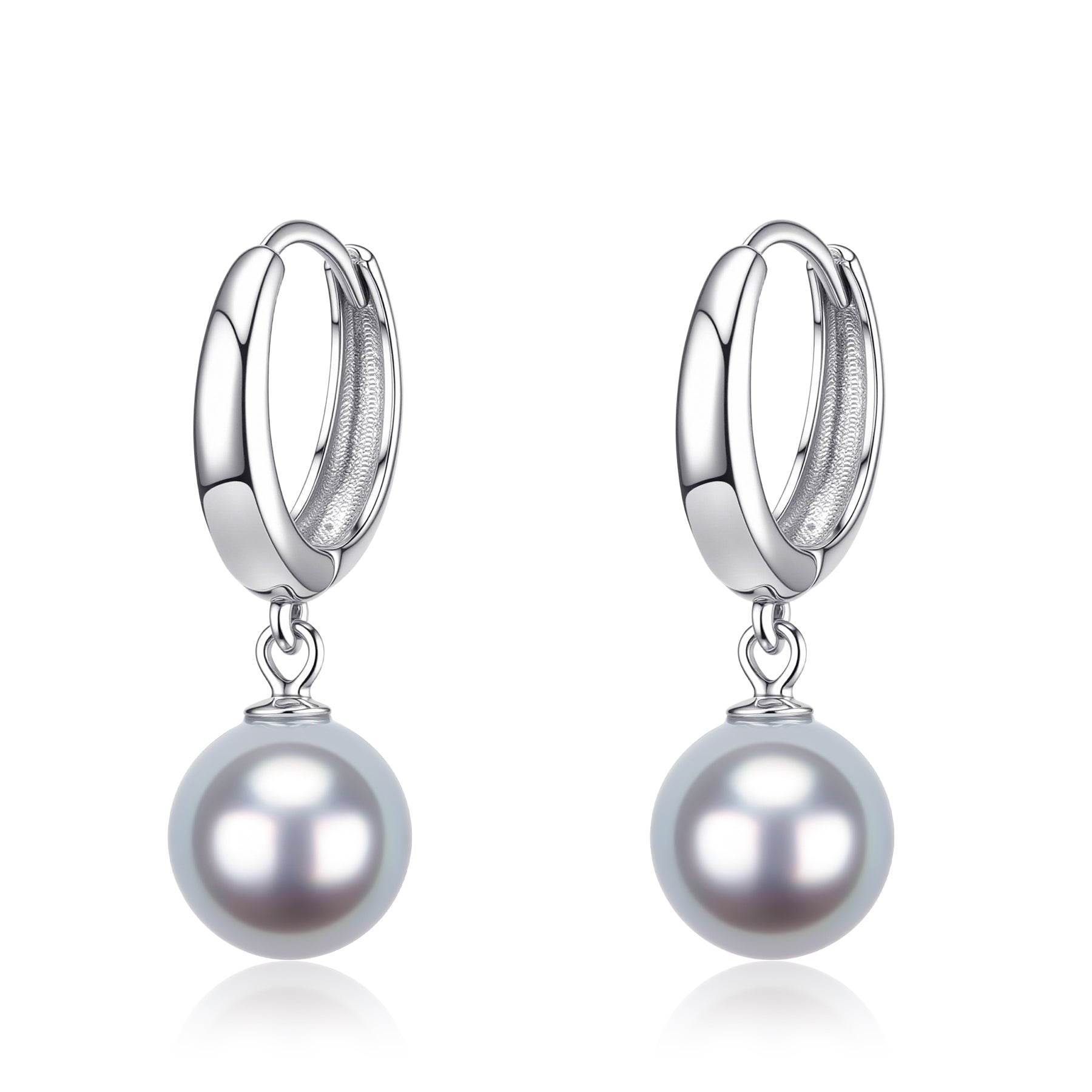7-8mm Silver Blue Japanese Akoya Pearl Hoop Earrings