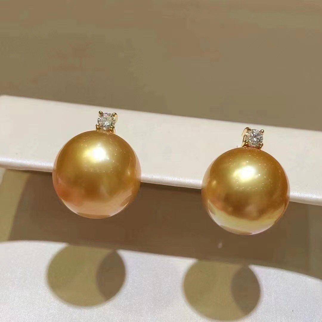 10-12mm Golden South Sea Pearl & Sasha Earrings 18K Gold - Premium ...