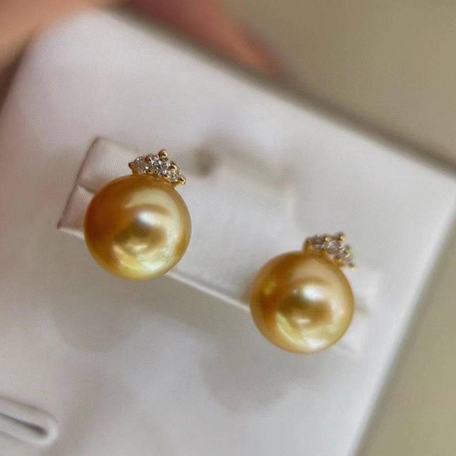 10-12mm Golden South Sea Pearl & Ellie Earrings 18K Gold - Premium ...