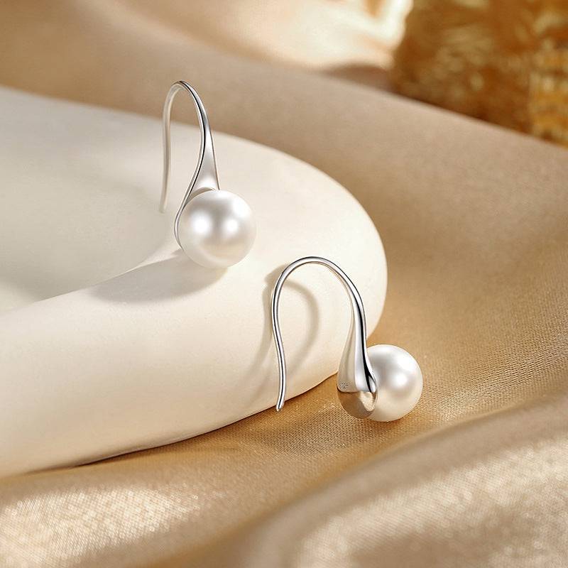 Freshwater White Pearl & Classic Hook Earrings-Silver | House Of Pearls