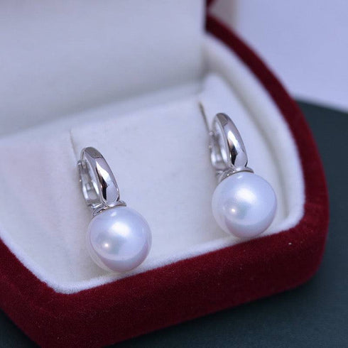 9-10mm Round Hoop Freshwater Pearl Earrings Sterling Silver | House Of ...