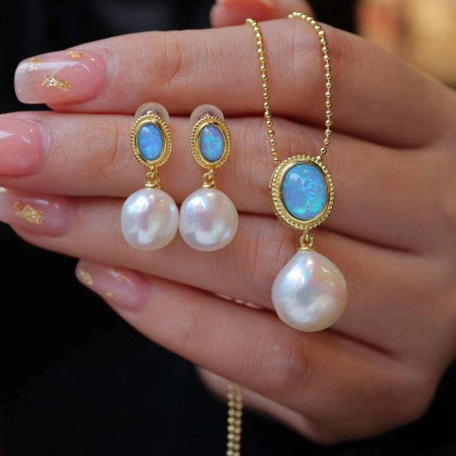 Opal Freshwater Baroque Pearls Set Gold Vermeil | House Of Pearls