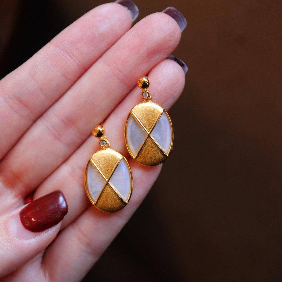 Rhombus Mother of Pearls Earrings Gold Vermeil | House Of Pearls