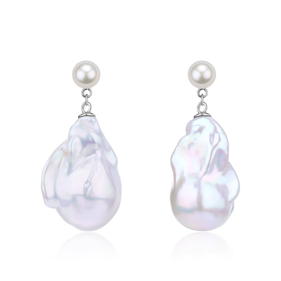 Dual-Tone Baroque Pearl Drop Earrings with Stud Top | House Of Pearls