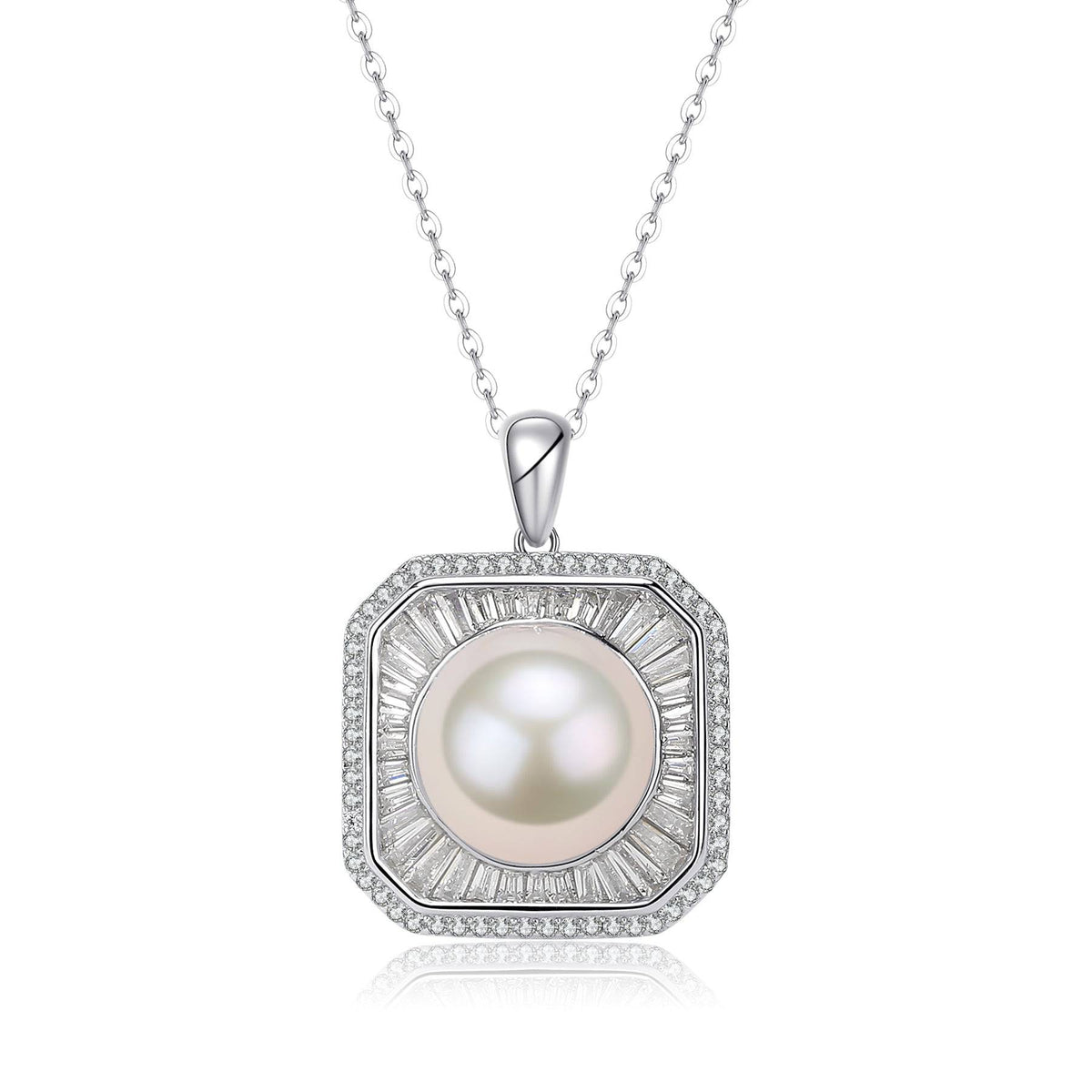 11-12mm Freshwater Pearl & Square CZ Pendant Necklace | House Of Pearls