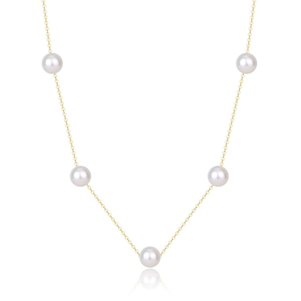 White 7-8mm Chinese Akoya Five Pearls Tincup Necklace 18K Gold | House ...