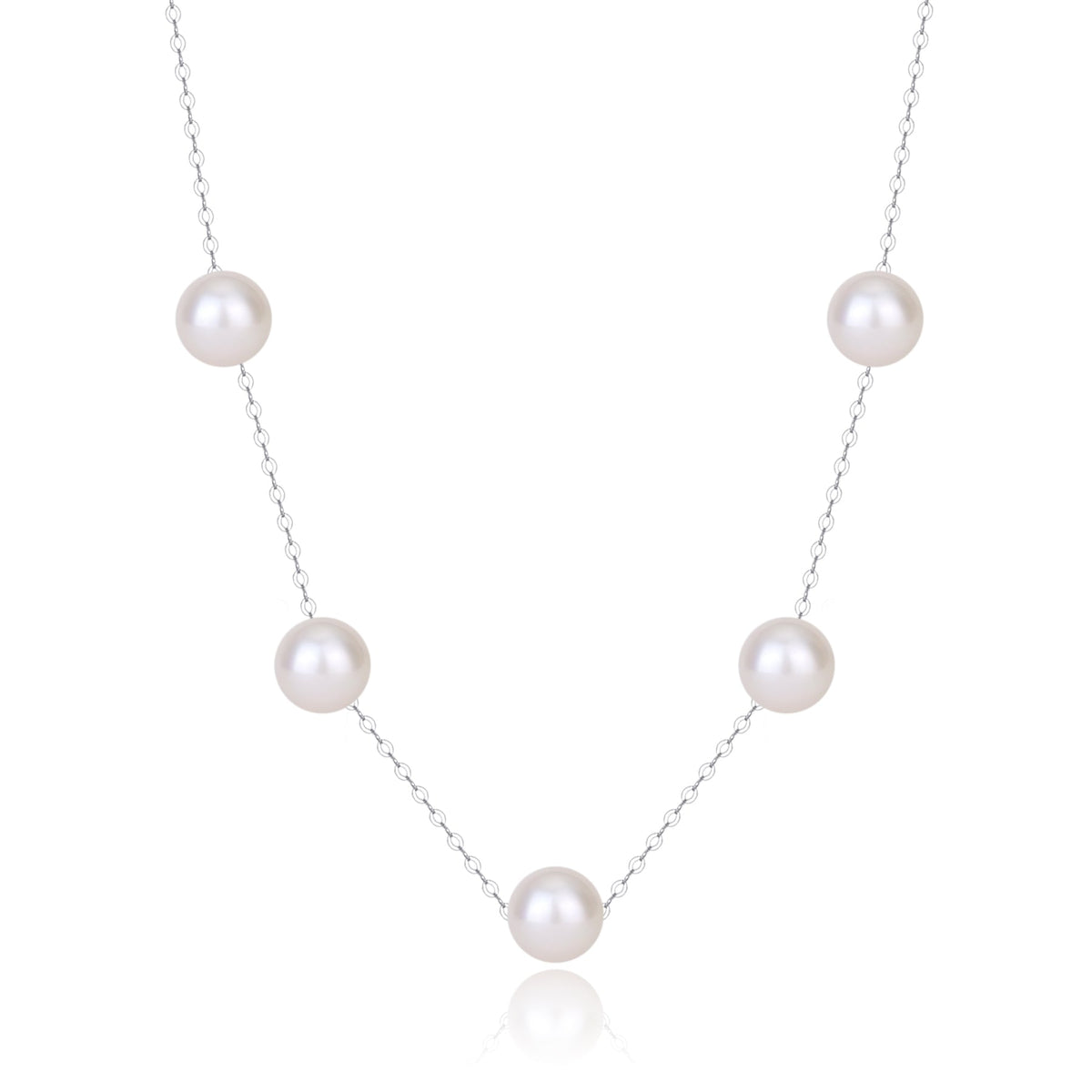 White 7-8mm Chinese Akoya Five Pearls Tincup Necklace 18K Gold | House ...