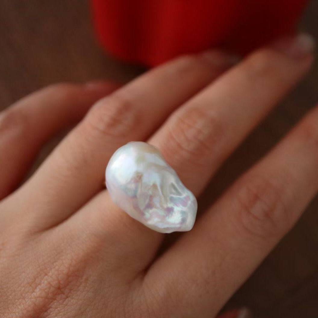 Bold Large Real Natural Pearl Ring Gold Vermeil | House Of Pearls