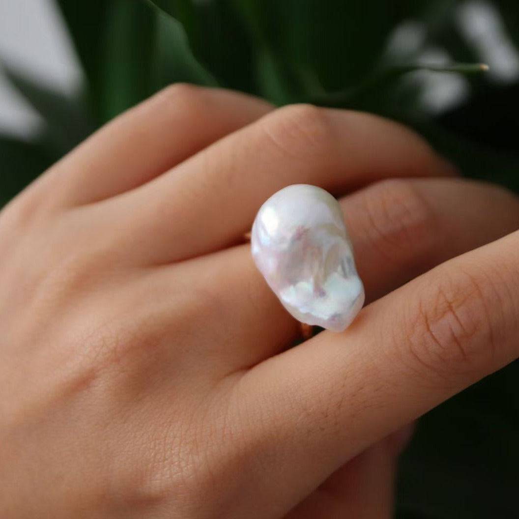 Bold Large Real Natural Pearl Ring Gold Vermeil | House Of Pearls