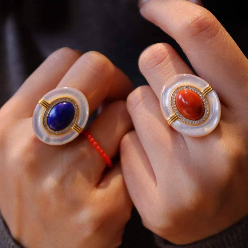 Vintage Design Natural Green Gemstones Ring | House Of Pearls