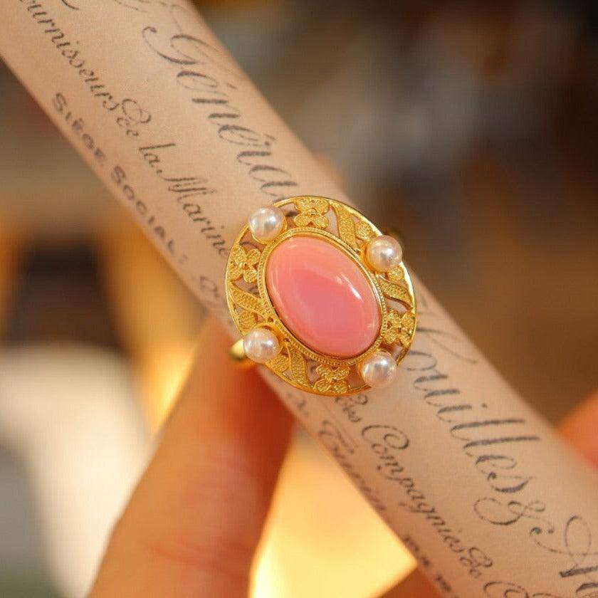 Stylish Pink Queen Conch Shell Pearls Ring Gold Vermeil | House Of Pearls