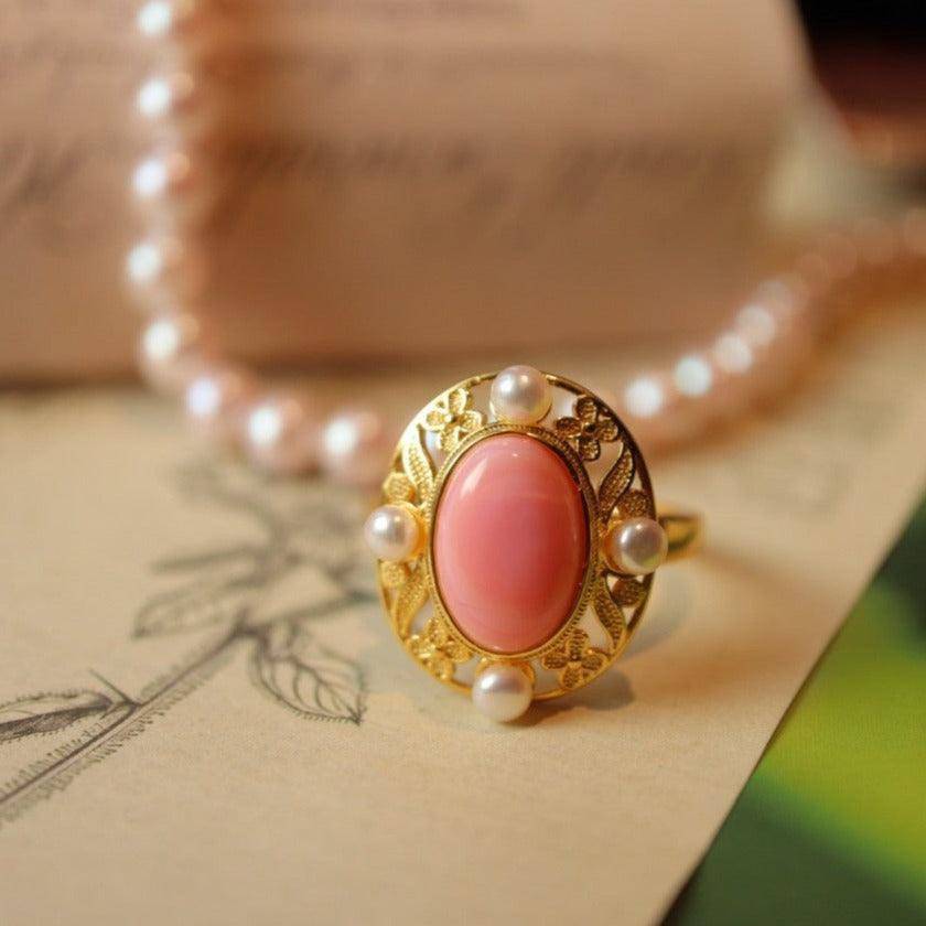 Stylish Pink Queen Conch Shell Pearls Ring Gold Vermeil | House Of Pearls