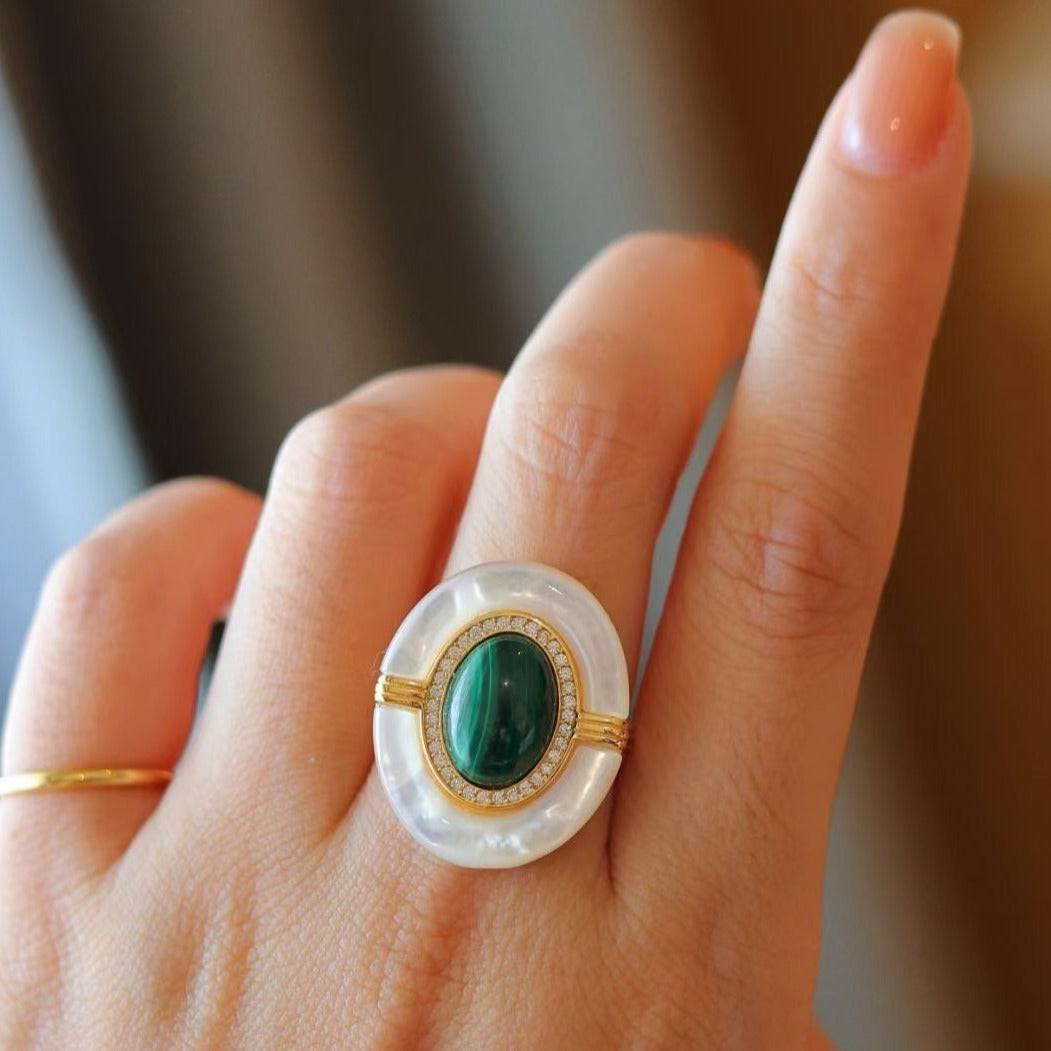 Vintage Design Natural Green Gemstones Ring | House Of Pearls