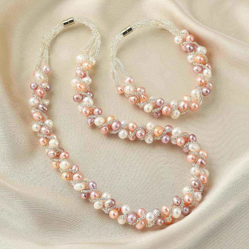 sets-color-freshwater-pearls-twist-braided-necklace-bracelet-purchase ...