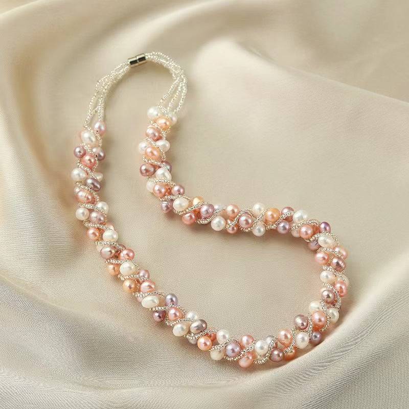 Color Freshwater Pearl Twist Braided Necklace & Bracelet (Purchase ...