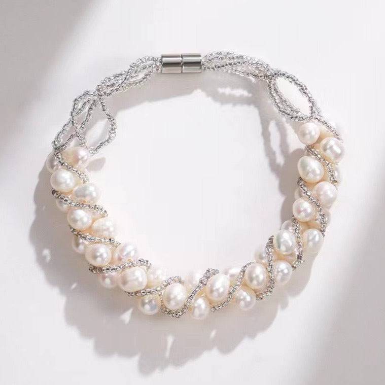 White Freshwater Pearl Twist Braided Necklace & Bracelet (Purchase ...