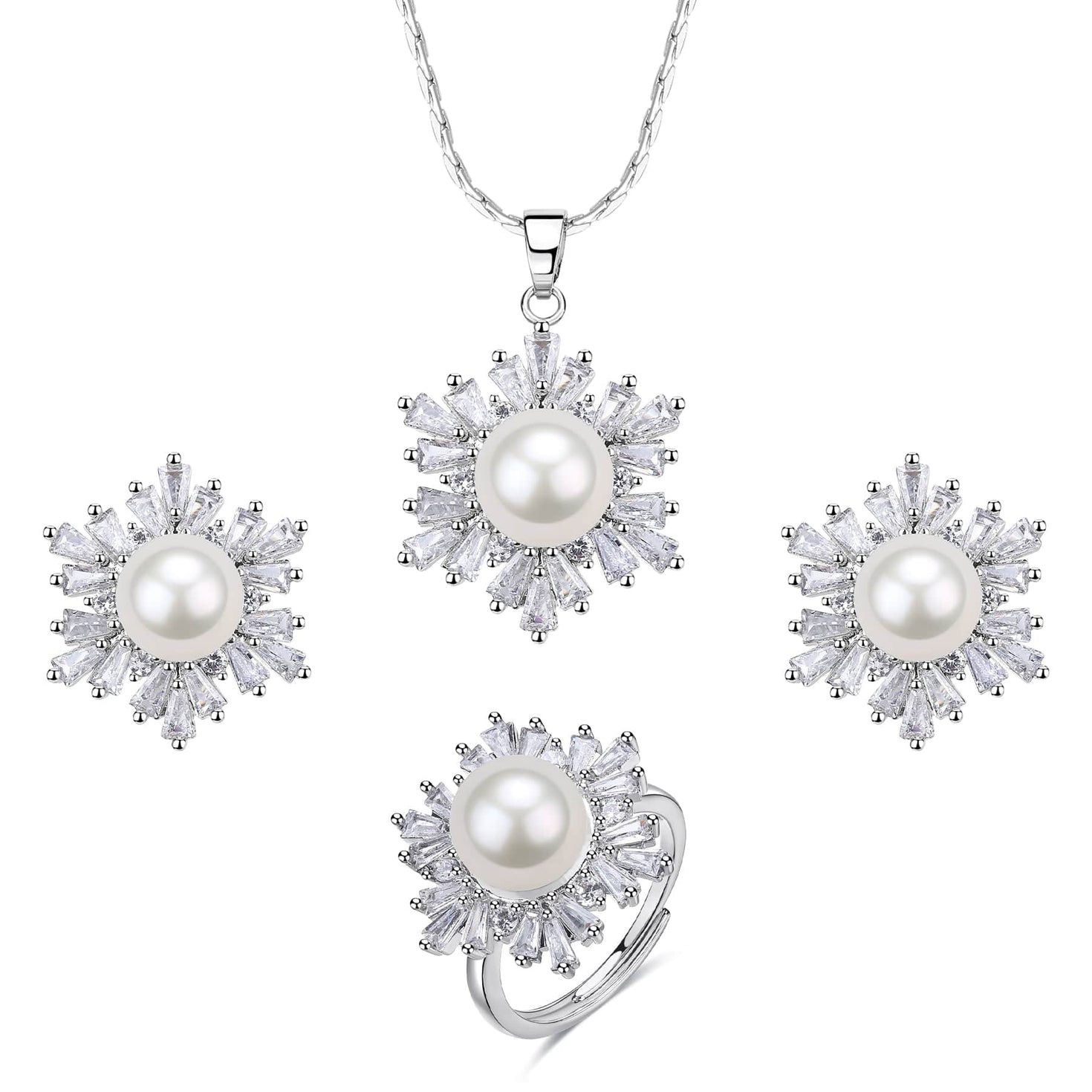 White Snowflake Pendant Freshwater Pearl Jewelry Set | House Of Pearls